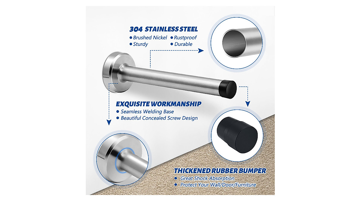 Durable 6 Inch Brushed Nickel Door Stop - Easy Install