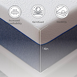 Dyonery California King Mattress 14 Inch Charcoal Memory Foam Mattress in a Box Fiberglass Free,CertiPUR-US Certified Gel Mattress Made in USA, 84" × 72" × 14", Medium