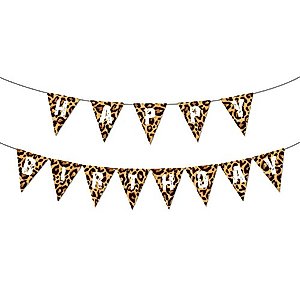 Kristin Paradise Leopard Print Happy Birthday Banner, Safari Party Sign, Jungle Animals Theme Decorations, Boy Girl Baby Shower Supplies, Bday Kids 1st First Decor