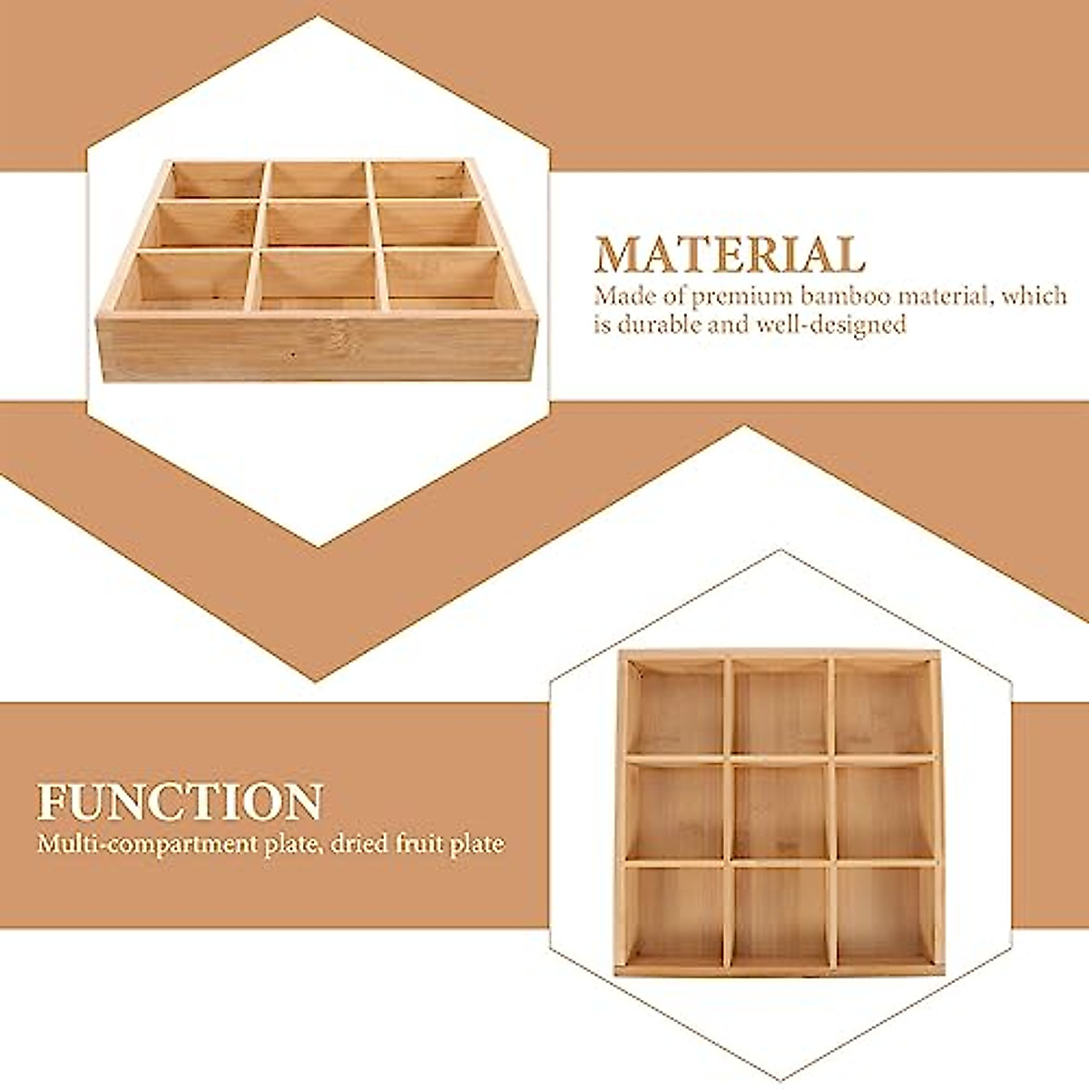 DOITOOL Divided Serving Tray Wooden Square 9 Compartments Serving Platter Sushi Plate Nut Candy Snack Storage Trays Ottoman Tray for Home Restaurant