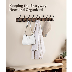 Optish Coat Rack Wall Mount for Entryway, Coat Hanger Wall Mount with 5 Black Tri-Hooks, Wooden Wall Coat Rack with Hooks for Coats, Hats, Towels, Umbrellas,2 Pack