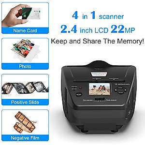 DIGITNOW Film & Photo Scanner,4-in-1 Film Scanner, with 2.4" LCD Screen Converts 35mm/135 Slides & Negatives Film, Photo, Business Card for Saving to 16MP Digital Images,8GB Memory Card Included