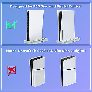 CODOGOY Upgraded PS5 Cooling Stand with Controller Charger, Cooling Station for PS5 Disc & Digital Editions, 2 Levels Adjustable Fans Speed, PS5 Charging Docking Station with 3 USB Ports (White)