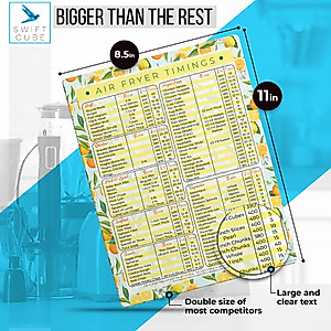 SwiftCube Air Fryer Magnetic Cheat Sheets, Multicooker Cheat Sheet Recipe Magnets, with Cooking Temperature, Time & Size Chart Conversion Measurement, Orange-Lemon Kitchen Decor, 8.5"x11" Citrus Dream