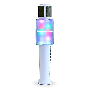 Singing Machine Wireless Karaoke Microphone for Kids & Adults, Party Machine Mic (White) - Portable Handheld Bluetooth Microphone with Speaker & Voice Changer Effect - Karaoke Mic for Singing