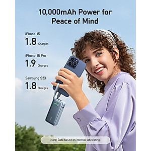 Anker Nano Power Bank, 10,000mAh Compact Portable Charger Battery Pack with Built-in USB C Cable, 30W Max Output with 1 USB-C, 1 USB-A, Compatible for iPhone 15 Series, MacBook, Galaxy, for Travel
