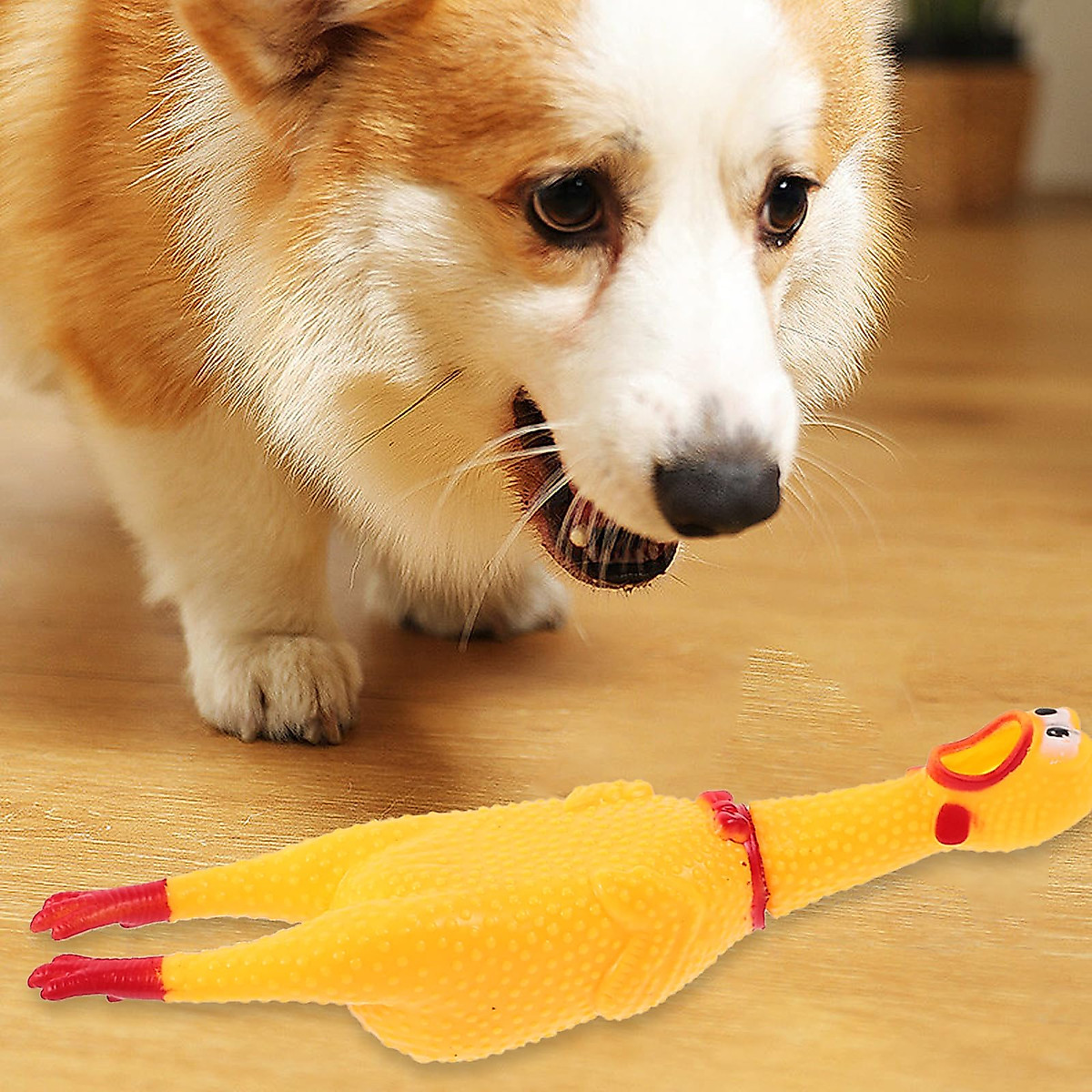 NUOBESTY Yellow Rubber Chicken Novelty Screaming Chicken Prank Yellow Rubber Squawking Chicken Noise Maker Funny Rubber Chicken Pet Toy, 6 Pack