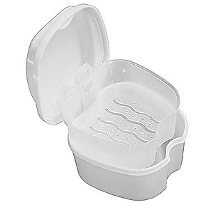 AJILOWSX Denture Bath Box Case Dental False Teeth Storage Box with Hanging Net Container