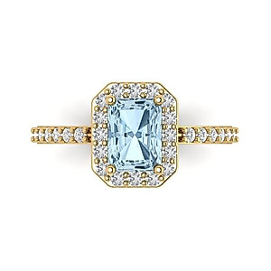Clara Pucci 2.07 ct Emerald Cut Solitaire Halo Genuine Natural Aquamarine Engagement Promise Anniversary Bridal Ring 18K Yellow Gold 8.25