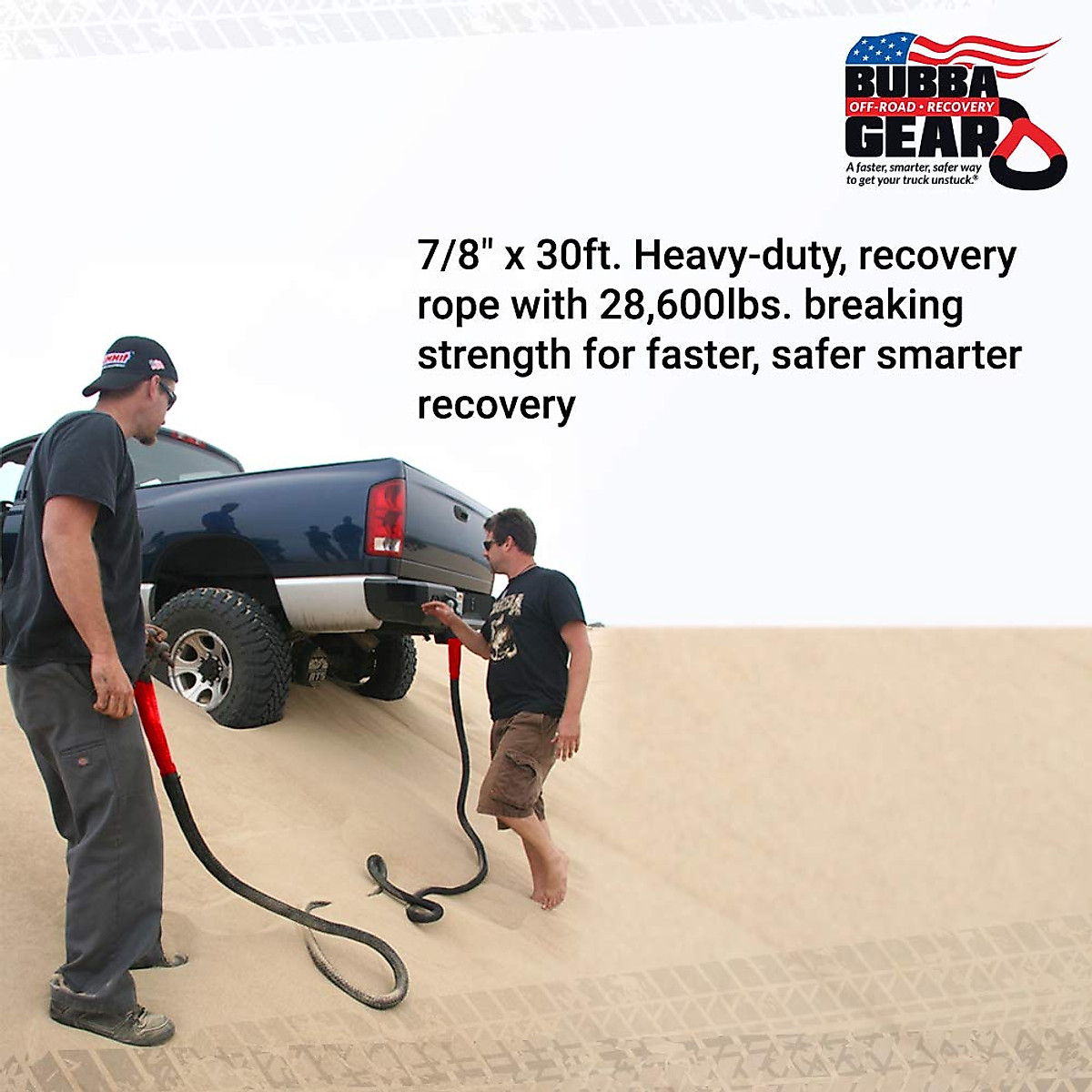 Bubba Rope Power Stretch Recovery Rope, 7/8” x 30 ft. – Heavy-Duty Vehicle Recovery Rope: 28,600 lbs. Breaking Strength - Red