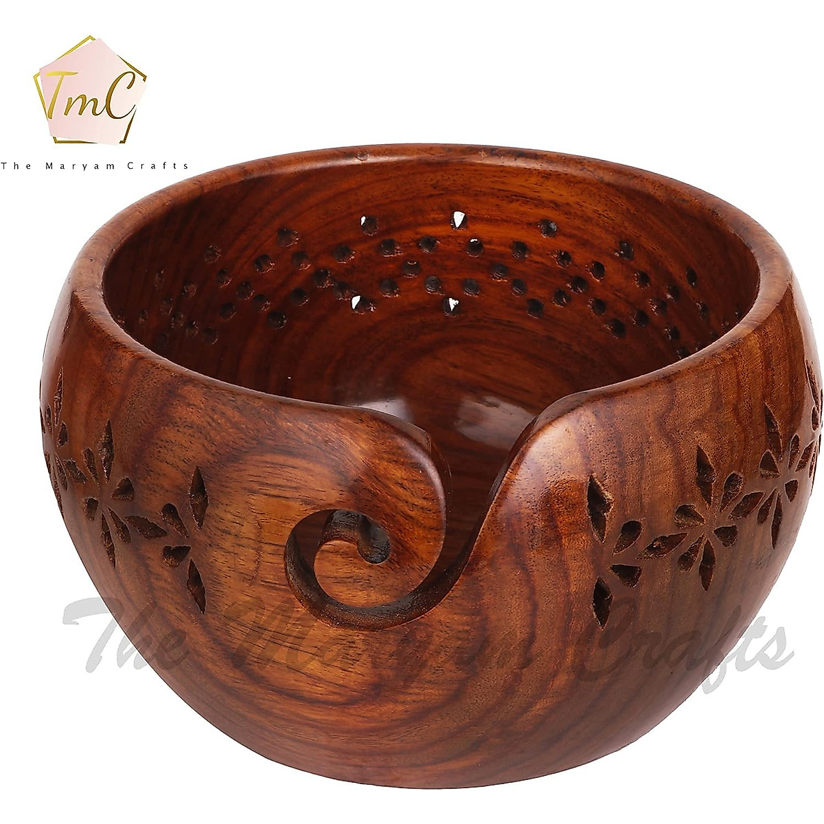 Personalized Rosewood Wooden Storage Yarn Bowl, Bowl Holder & Dispenser for Tangle-Free Yarn Perfect Large Knitting & Crochet Bowl - Personalized Gift (Personalized, Small - 6" Dia x 3" Height)