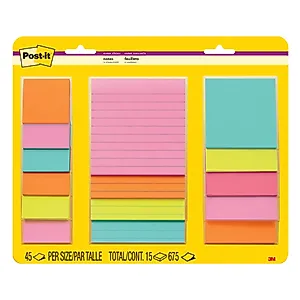 Post-it Super Sticky Notes, Assorted Sticky Notes Sizes, 15 Sticky Note Pads, 2x the Sticking Power, Supernova Neons Collection, Neon Colors, Recyclable Sticky Notes (4423-15SSMIA)