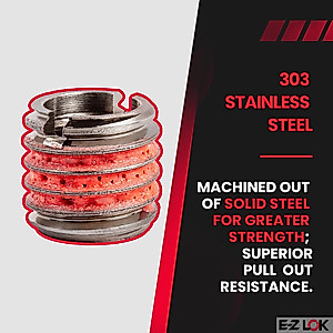 E-Z Lok Externally Threaded Insert, 303 Stainless Steel, 3/8"-16 Internal Threads, 9/16"-12 External Threads, 0.515" Length, Made in US (Pack of 5)