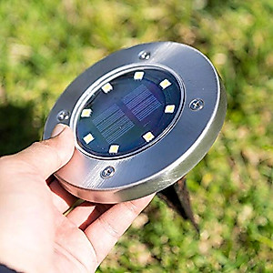 BrightRight Outdoor Solar Pathway Disk Lights (12 Lights) 8 White LED, Waterproof Decorative Landscape Lighting for Yard, Garden, Patio, Lawn, Deck, Pathway, Driveway - Dusk to Dawn