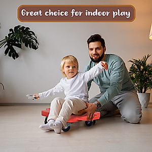 romrex 2 Plastic Scooter Boards with Handles for Kids Sitting and Sports Training, with 1 Ring, 2 Ropes and 4 Beanbags, Indoor and Outdoor Play