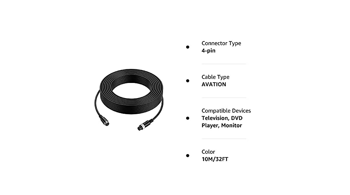 EKYLIN 32FT 10M Car Video Extension Cable for Vehicle Backup Systems