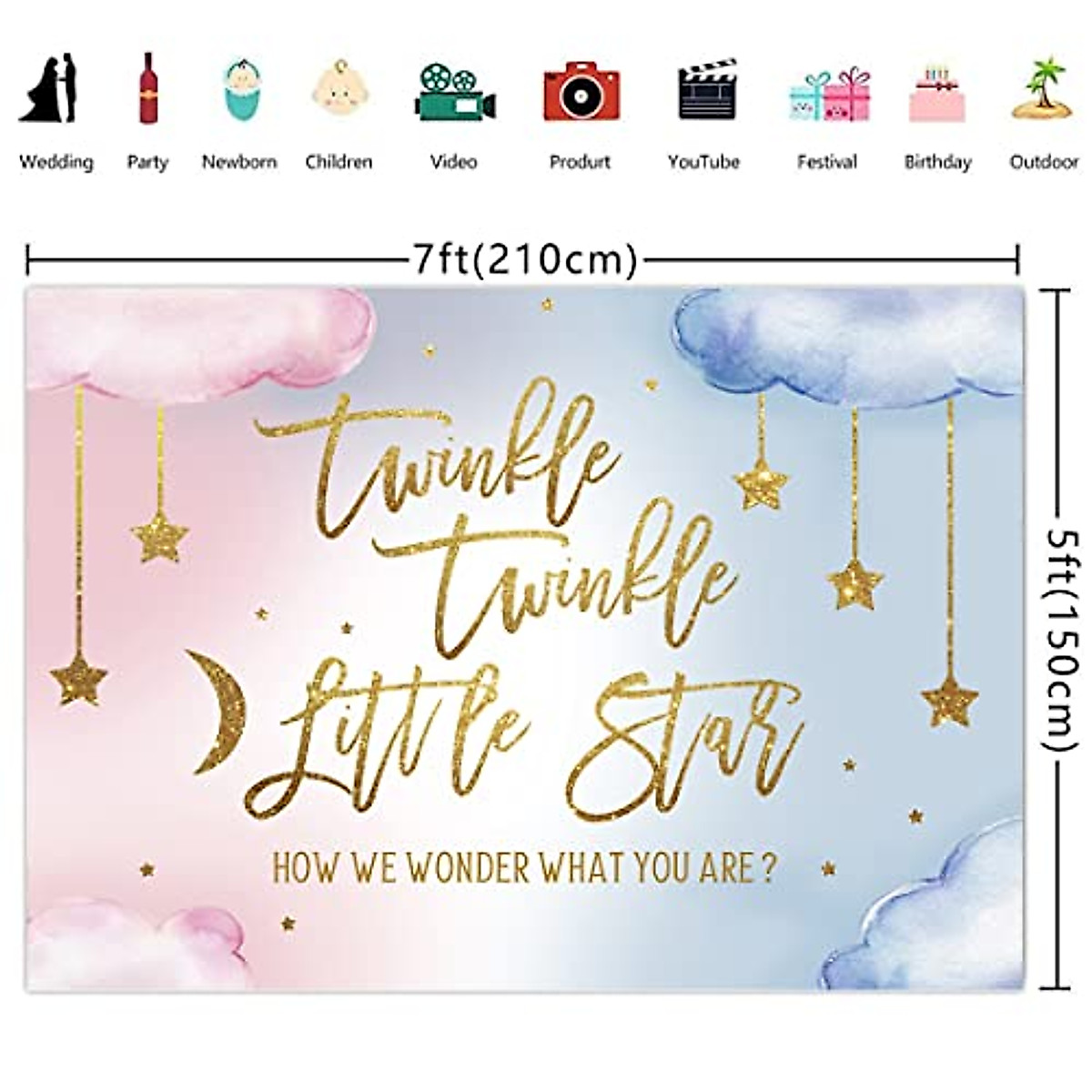 Lofaris Twinkle Twinkle Little Star Gender Reveal Backdrop Boy or Girl Pink or Blue How We Wonder What You are Golden Star Party Decoration Photography Background Cake Table Banner Wallpaper 7x5ft