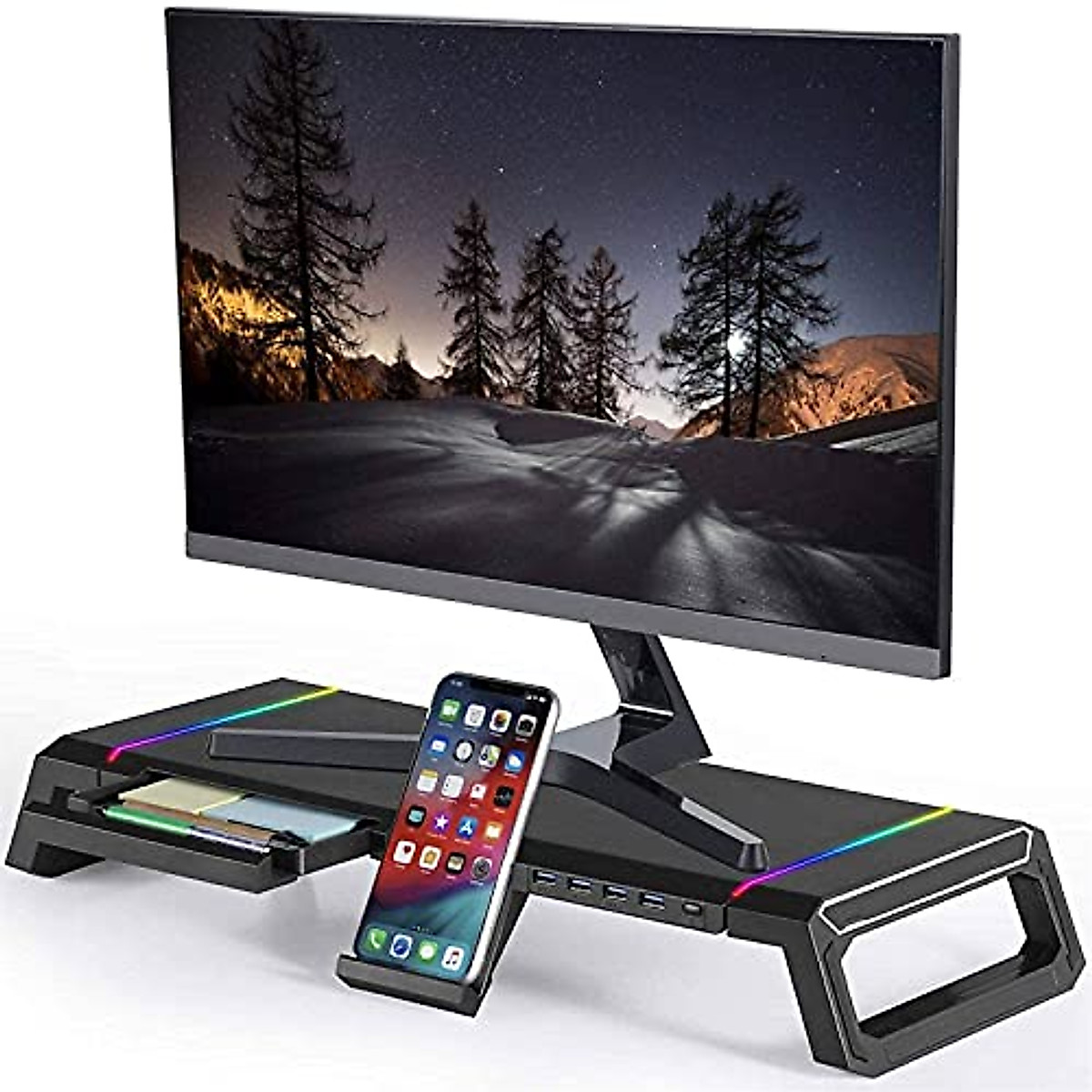 Monitor Stand Foldable Riser Stand, Computer Monitor Riser with USB Port 4pcs, Monitor Stand Computer Monitor Stand