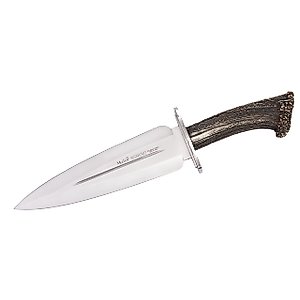 MUELA SERRENO-S Genuine Red Stag Antler Crown Handle Hunting Knife with Leather Sheath, 8-5/8"