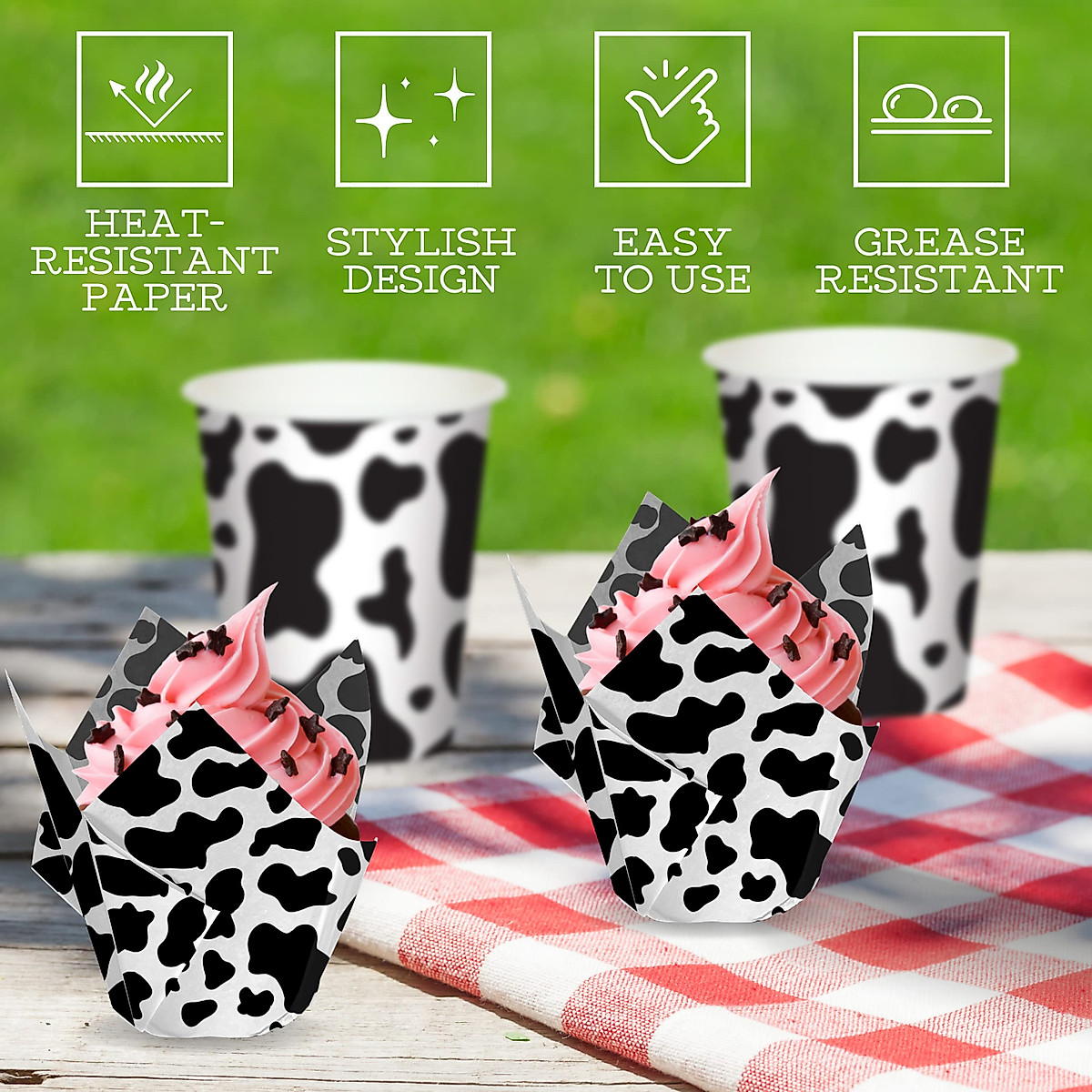 50PCS Cow Tulip Cupcake Liners Cupcake Wrappers Cow Print Baking Cups Muffin Cups Cow Cupcake Cups for Birthday Party Farm Western Party Decorations