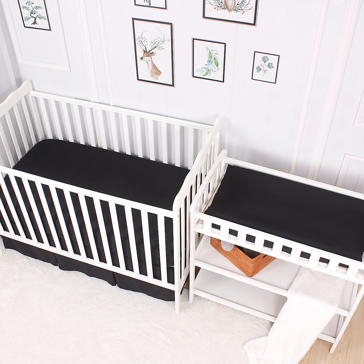 CaSaJa Black Diaper Changing Pad Cover with Strap Holes Set of 3, Snug Fit 4-Sided Contoured Changing Table Pad 16x31 16x32, Fitted Change Pad Sheet for Baby Boy, 100% Silky Soft Microfiber