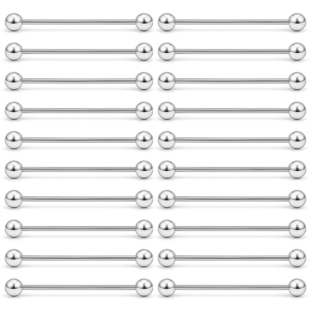 Ftovosyo 12G 20Pcs Surgical Steel Industrial Barbell Earring Cartilage Helix Bar Body Piercing Jewelry for Women Men 40MM with Ball