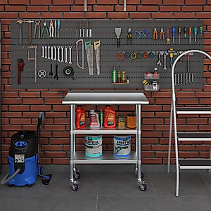 AmGood Stainless Steel Work Table with 1.5" Backsplash and 2 Shelves with Wheels | Metal Kitchen Food Prep Table | NSF (36" Long x 18" Deep)