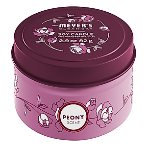 Mrs. Meyer's Soy Tin Candle, 12 Hour Burn Time, Made with Soy Wax and Essential Oils, Peony, 2.9 oz