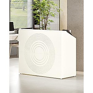 LITTLE TREE 47-Inch Reception Desk with Counter, White Front Desk Reception Room Table, Retail Counter for Checkout, Modern Welcome Desk for Lobby, Office, Beauty Salon
