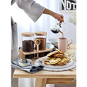 ANPHSIN Glass Coffee Containers with Shelf, 2Pcs 49oz Large Capacity BPA Free Coffee Storage Jars with Airtight Sealed Bamboo Lids Spoon for Kitchen Food, Coffee Beans, Coffee Powder, Sugar, Tea