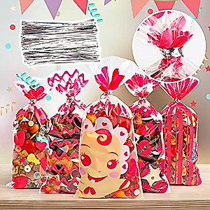 SULOLI Baby Shower Cellophane Bags,120pcs Pink Candy Goodie Bags Gender Reveal Treat Bags with 150 Twist for Baby Shower Party Favor supplies