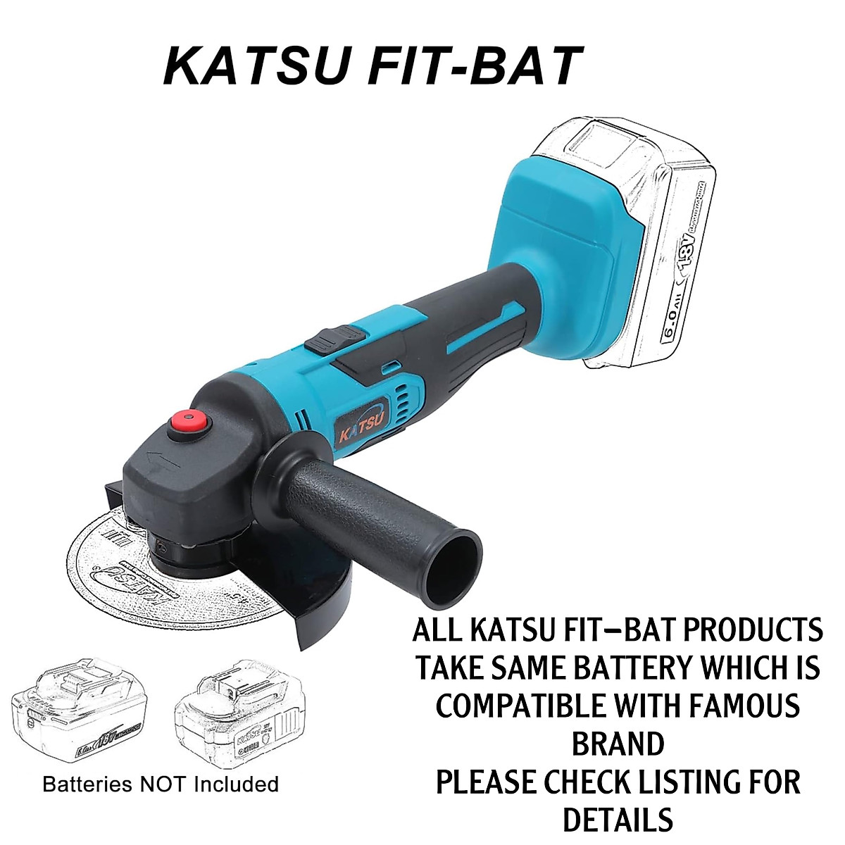 KATSU FIT-BAT 21V Cordless Angle Grinder 115mm 125mm Compact Size for Cutting Grinding Polishing and Sharpening, Batteries Not Included 102604