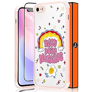 Shorogyt Cute Funny Case for iPhone SE 2022/2020/8/7-4.7”Colorful Rainbow Girls Aesthetic Designer Girly Design Women Cases with Pattern Cover + Screen Protector for iPhone 7/8/SE(2in1)