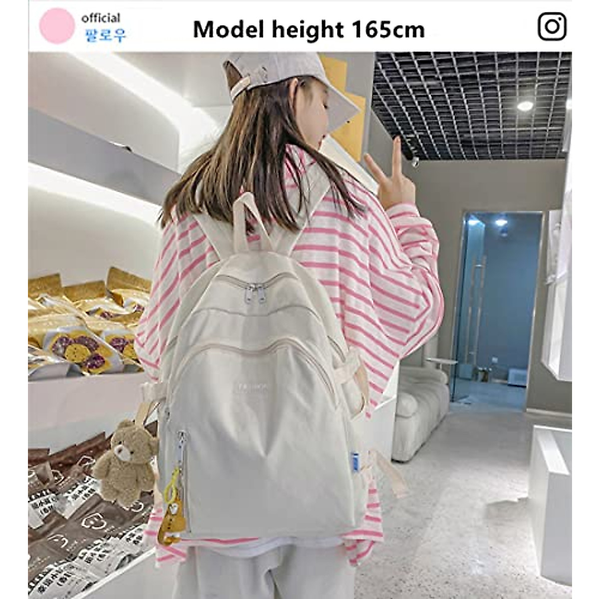 HANXIUCAO Kawaii Backpack For Girls Teens Fashion Daypack Laptop School Bag With Cute Pendant (white) One_Size