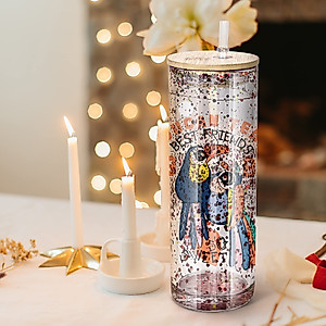 AGH 25OZ Snow Globe Glass Tumbler,2 Pack Sublimation Glass with Bamboo Lids and Straws, Double Wall Sublimation Beer Can Glasses Can Shaped Tumblers with Pre Drilled Hole for DIY