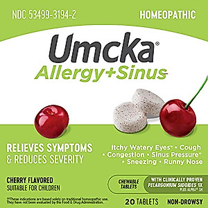Nature's Way Umcka Allergy and Sinus Homeopathic Chewable Tablets- Cherry Flavor- 20 Count