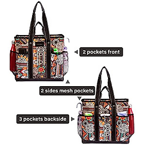 DEMOMENT Water Resistance Large Canvas Utility Tote Bag,Work Teacher Nurse Shoulder Women Bag(Tribal)