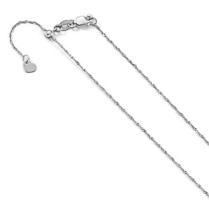 Solid 10K White Gold 1mm Adjustable Singapore Chain Necklace - with Secure Lobster Lock Clasp 22"