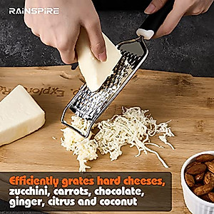 Rainspire Professional Cheese Graters for Kitchen Stainless Steel Handheld, Metal Lemon Zester Grater With Handle For Cheese, Chocolate, Spices, Kitchen Gadgets And Tools, Soft Grip Handle, Black