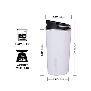 GiNT 17oz Travel Tea Mug with Infuser and Two Lids. Vacuum Insulated 316 Stainless Steel Travel Coffee Mug. Dishwasher Safe Tea Cup with Tea Strainer for Hot and Cold Brew Coffee or Tea(White)