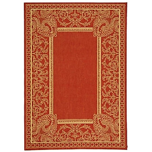SAFAVIEH Courtyard Collection 4' x 5'7" Red / Natural CY2965 Indoor/ Outdoor--Waterproof Easy--Cleaning Patio Backyard Mudroom Accent--Rug