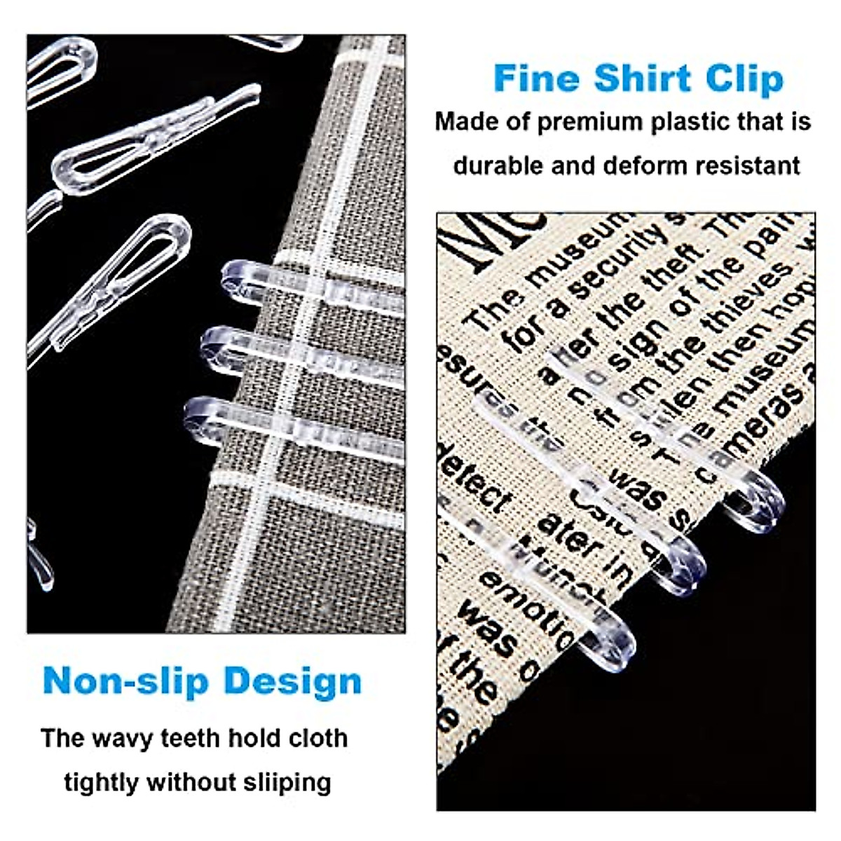 ZOEYES 2000Pcs U Shape Plastic Alligator Clips, 1.5”Transparent Plastic Clothespins, Clear Shirt Clips with Teeth for Shirts Fabric Folding Ties Socks Pants Hold Garments in Place