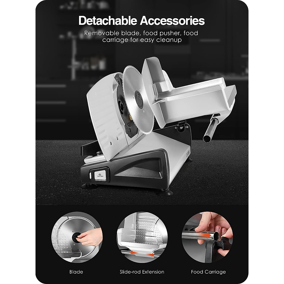 Meat Slicer Electric Deli Food Slicer with Child Lock Protection, Removable 7.5’’ Stainless Steel Blade and Food Carriage, Adjustable Thickness Food Slicer Machine for Meat, Cheese, Bread(150W)