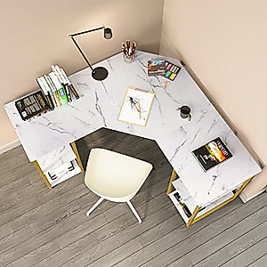 Elephance Large L-Shaped Computer Desk with Shelves, Corner Desk, Home Office Writing Workstation, Gaming Desk PC Latop Table with Storage