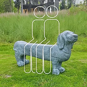 OUTOUR Dog Statues Outdoor 46.2’’L Outdoor Statues MGO Large Dachshund Statue Bench for Home Decor Patio Backyard Yard Lawn Large Garden Statues Sculpture, Grey