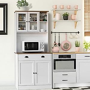 MUPATER Kitchen Pantry Storage Cabinet with Microwave Stand, 72'' Freestanding Hutch Cabinet with Buffet Cupboard, Drawer and Doors for Home, White