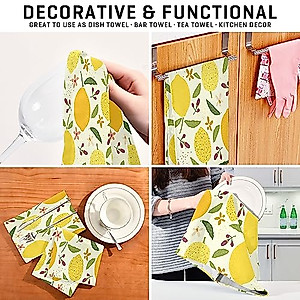FUGIDOG Kitchen Dish Towels Set of 4, Lemon Flower Ultra Soft Absorbent Kitchen Towels Tea Towels Hand Towels Quick Drying Reusable Cleaning Cloths, 18 x 28 inch