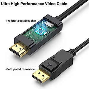 UVOOI DisplayPort (DP) to HDMI HDTV Cable 10ft - 2 Pack, Display Port to HDMI Cable Adapter Support Video and Audio