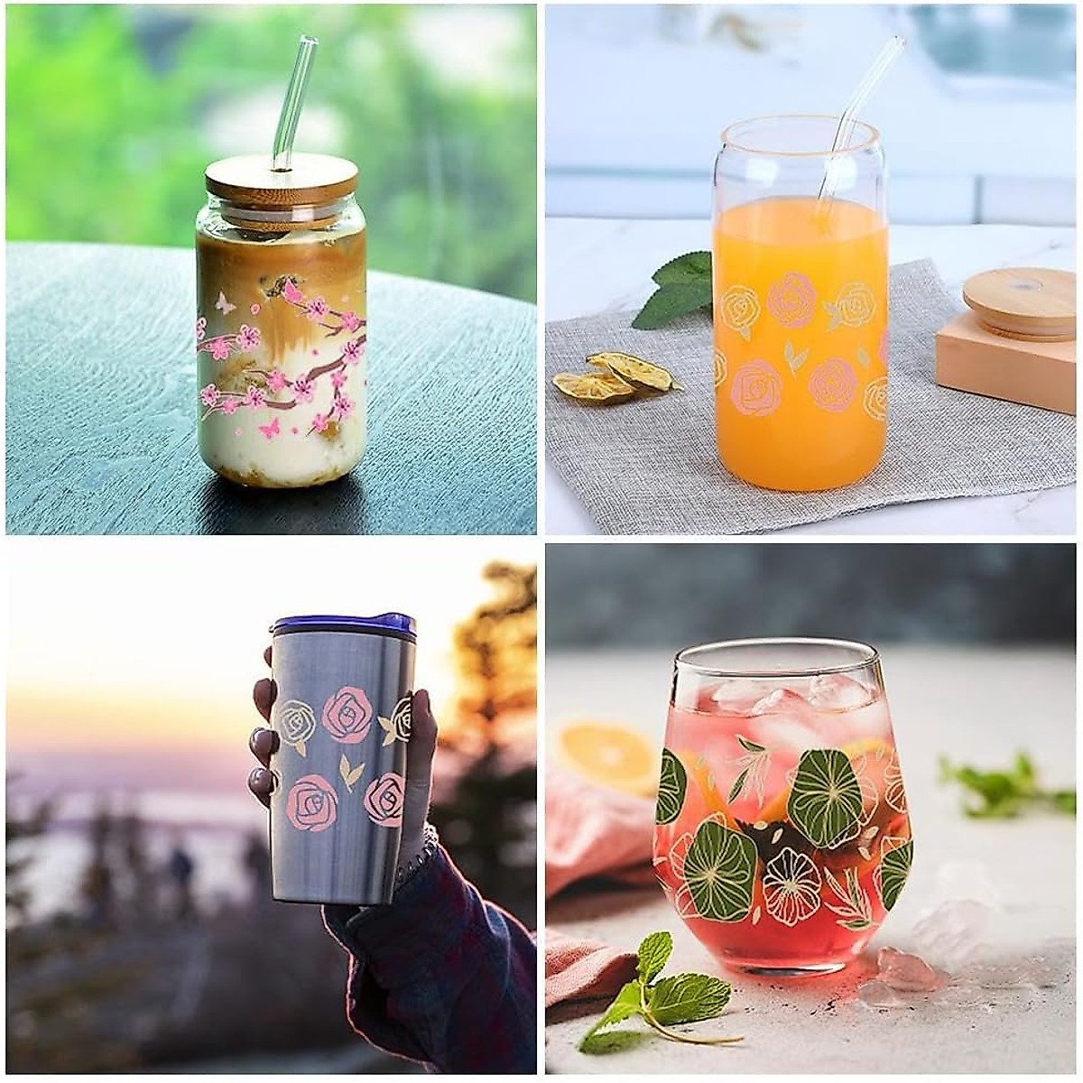 Cololful Succulents Theme Rub on Transfers Decals,UV DTF Transfer Waterproof Sticker Iron-on Transfers for Glass Coffee Cups,Vintage Cups Wrap Transfer Stickers Decals