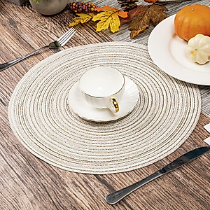 SHACOS Round Placemats Set of 6 Braided Circle Place Mat Washable 15 inch Table Mats for Kitchen Dining Table Mixed Color (Ivory, 6)